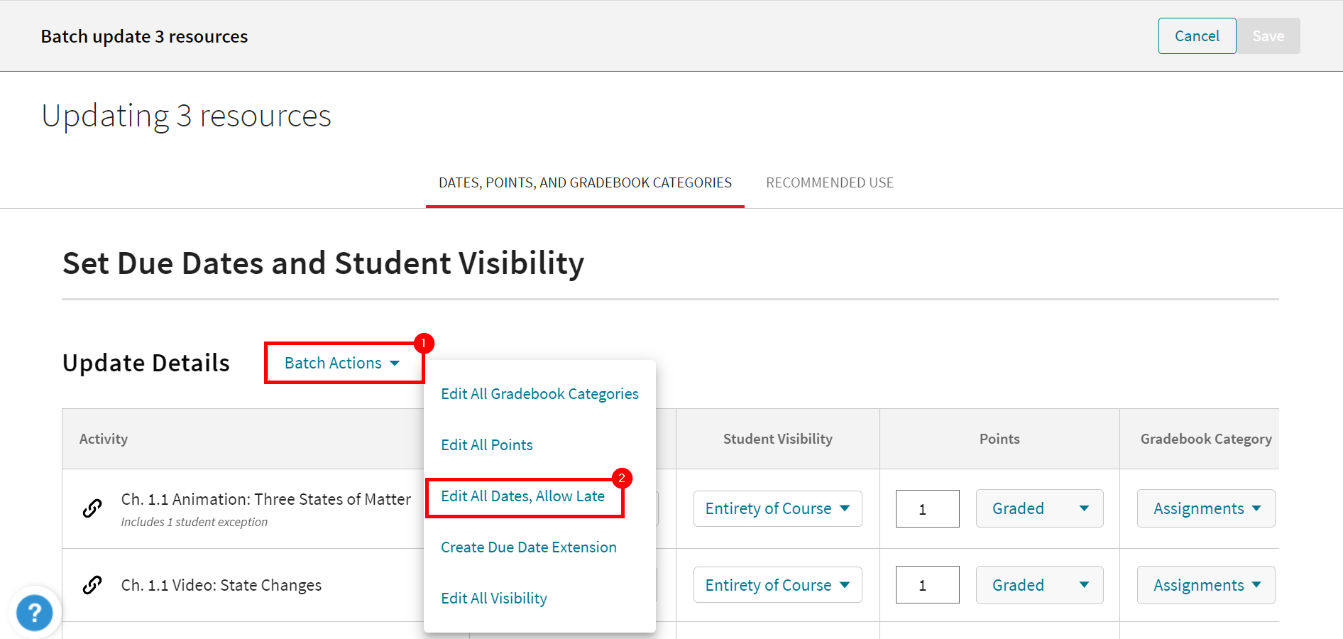 Achieve > Assign an item or change assignment settings