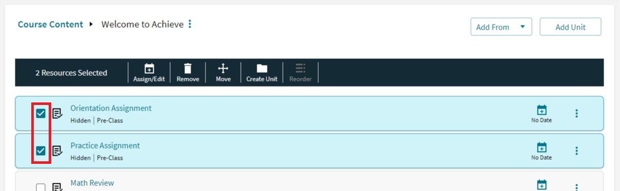 Achieve > Assign an item or change assignment settings