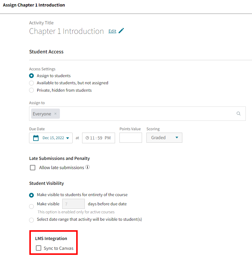 Assign an item or edit assignment settings in Achieve