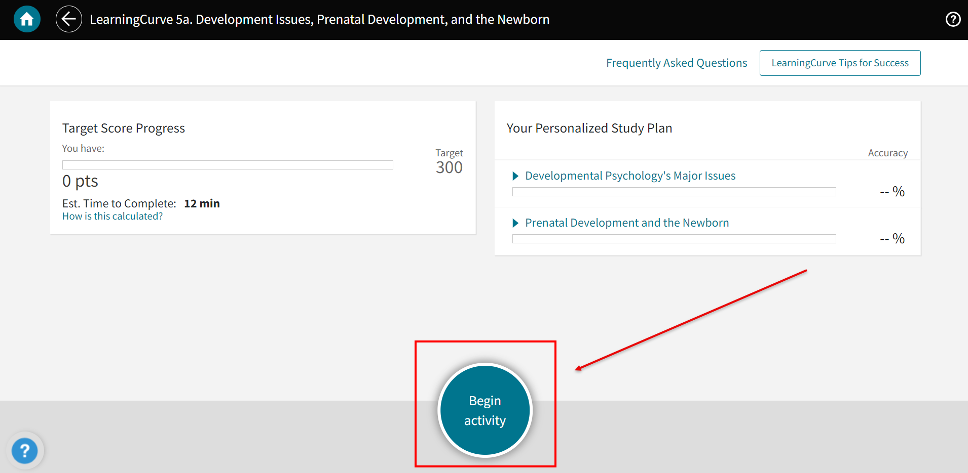 Navigate Adaptive Quizzing (LearningCurve) activities in Achieve