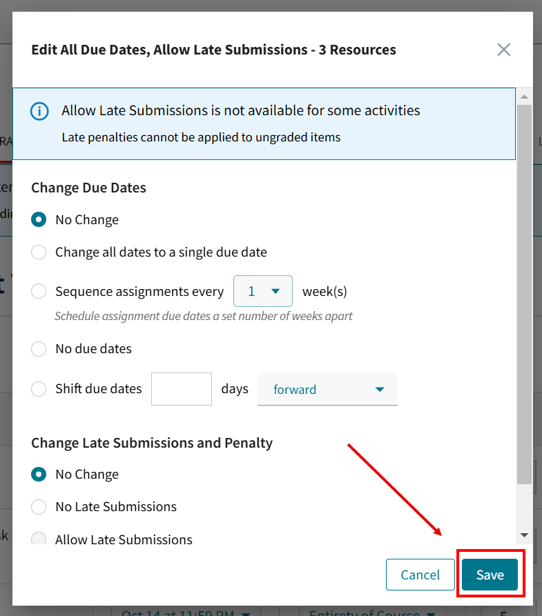 Allow late submissions or give extensions in Achieve