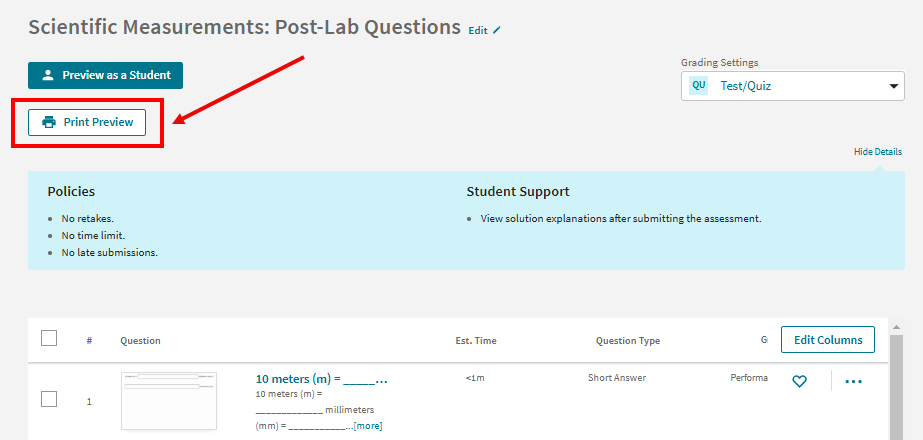 Print Assessments in Achieve