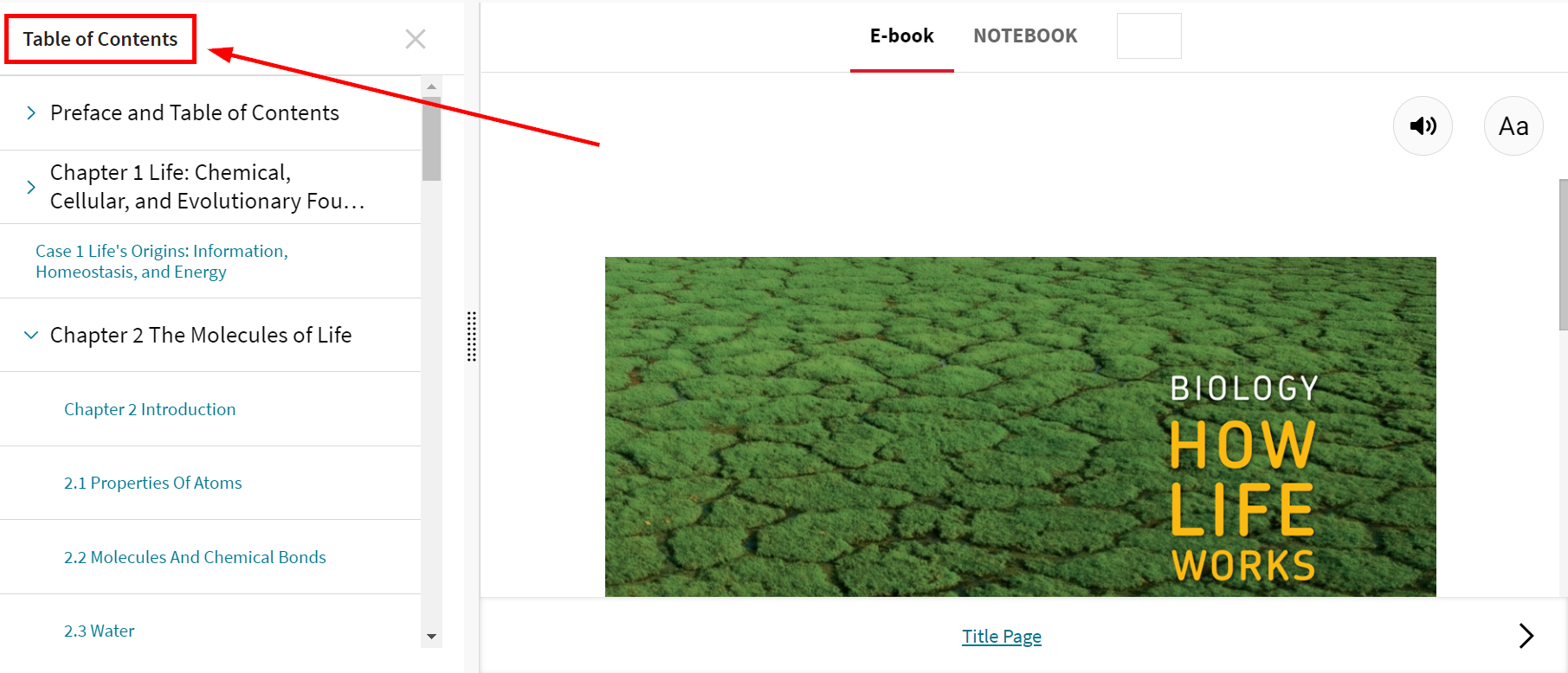 Access your E-book tab in Achieve
