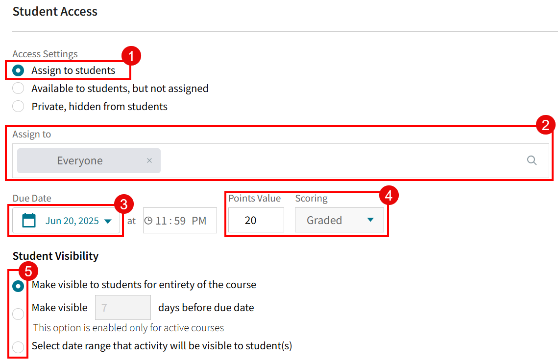 Assign an item or edit assignment settings in Achieve