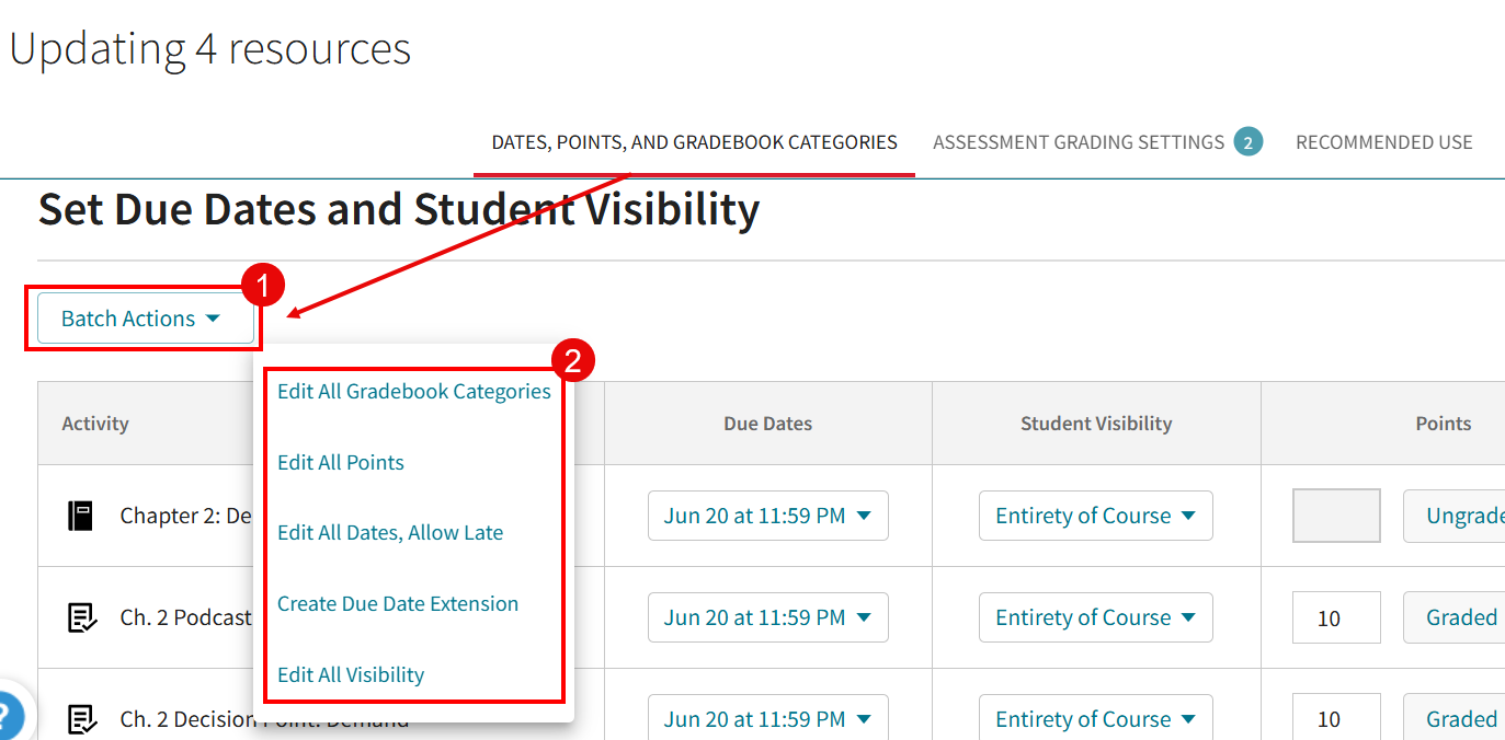 Assign an item or edit assignment settings in Achieve