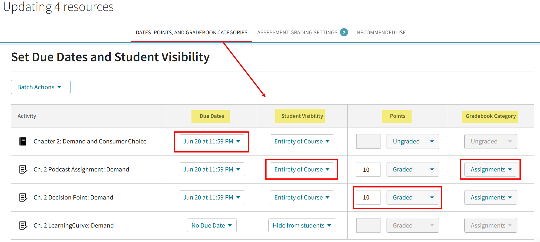 Assign an item or edit assignment settings in Achieve