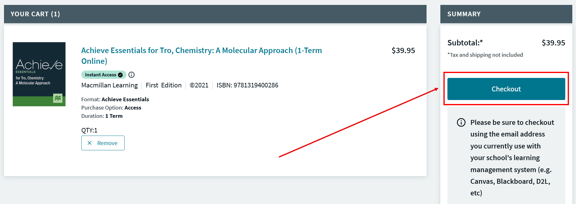 Purchase access to your Achieve course in the Student Store