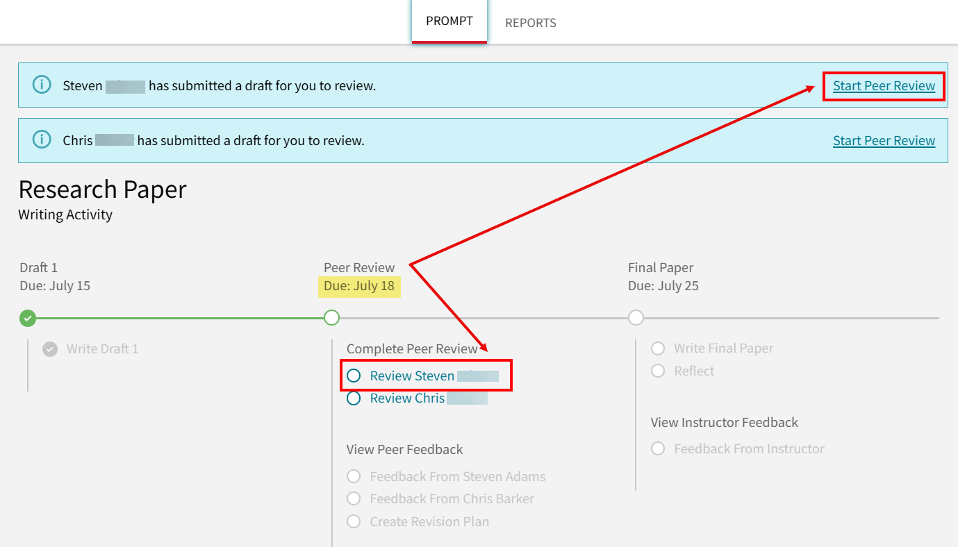 Complete a peer review for an Achieve Writing Assignment